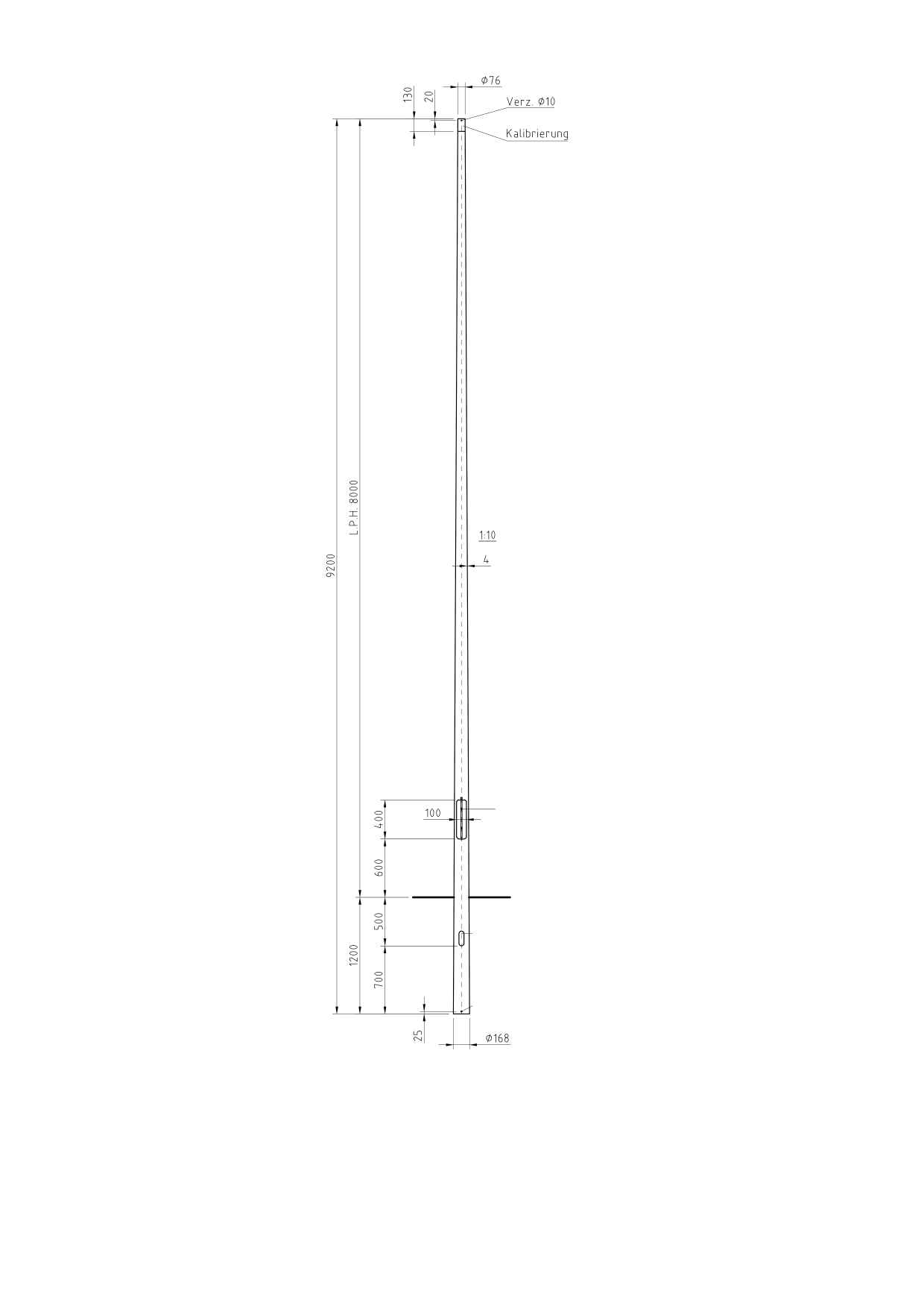 Conische stalen lichtmast met top D=76 L=8 meter | Raak Verlichting